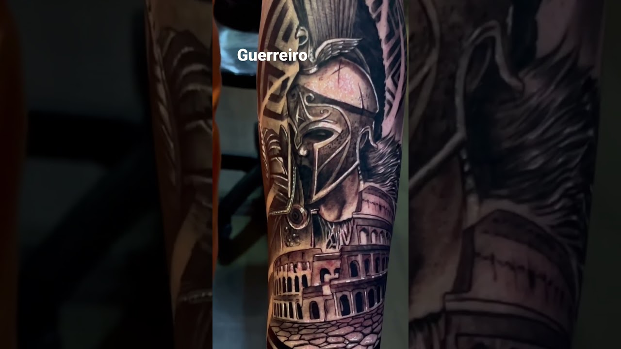 Guerreiro romano e detalhes em grego. #tattoo #art #artistic #viral #explore #shorts