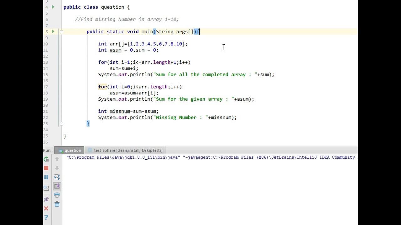 Java - find missing number in sequential array - interview question