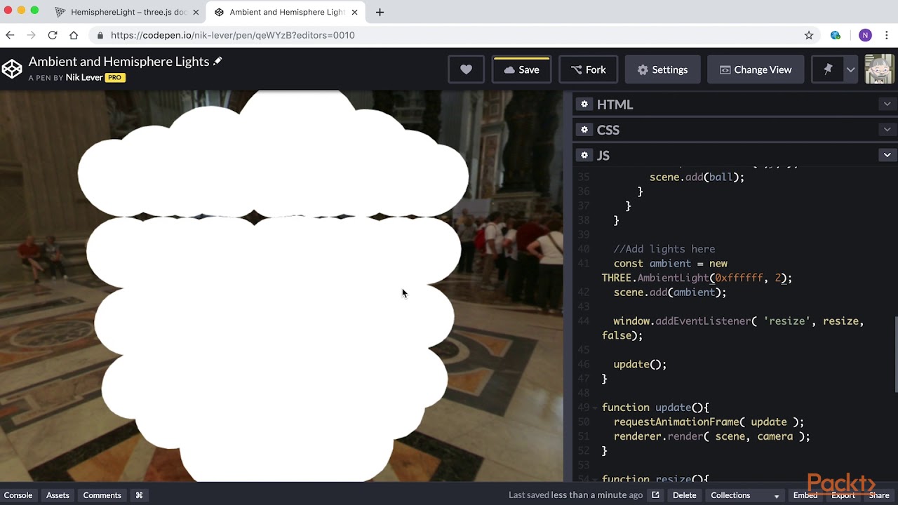Hands-on Three.js 3D Web Visualisations : Ambient and Hemisphere Lighting | packtpub.com