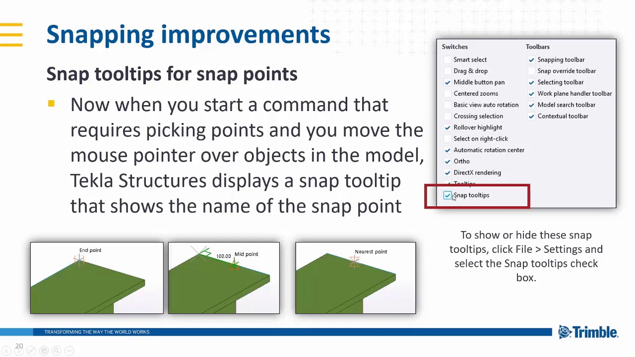 Tekla Structures 2019i: Snap tooltips for snap points