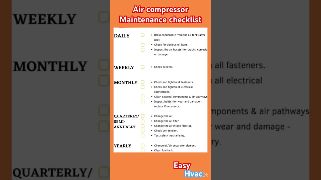 Air compressor maintenance check list#airconcompressor #schedule #ppm #viralshorts