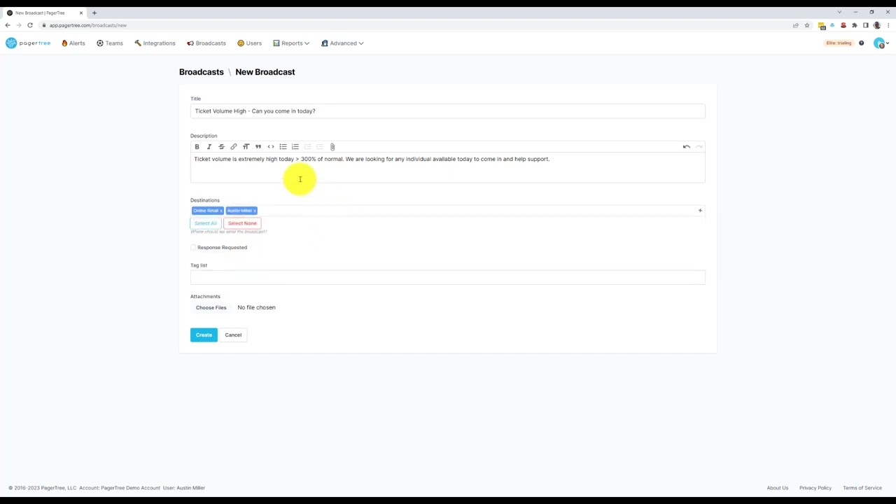 PagerTree Broadcasts