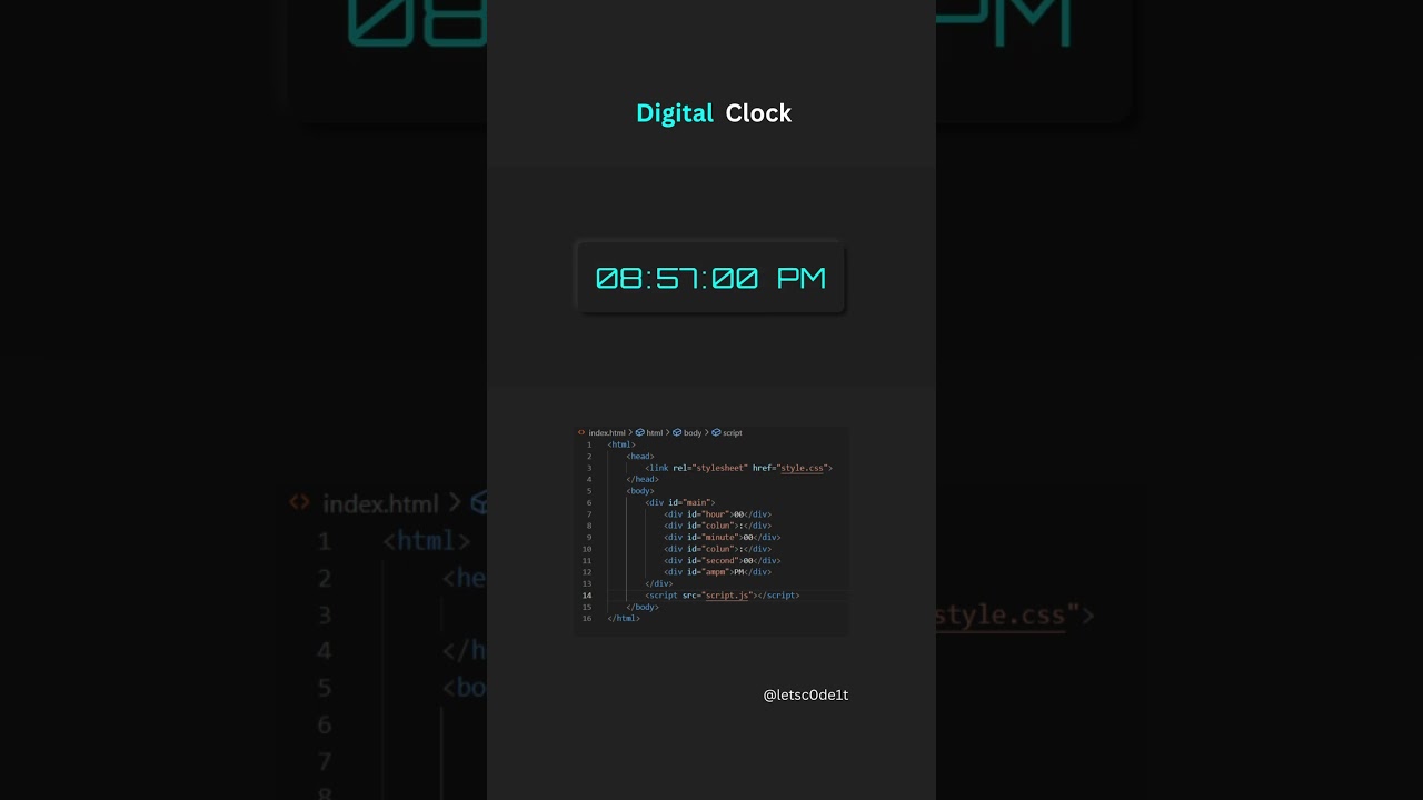 How to make a Digital Clock ? | HTML ,CSS , JS | #shorts