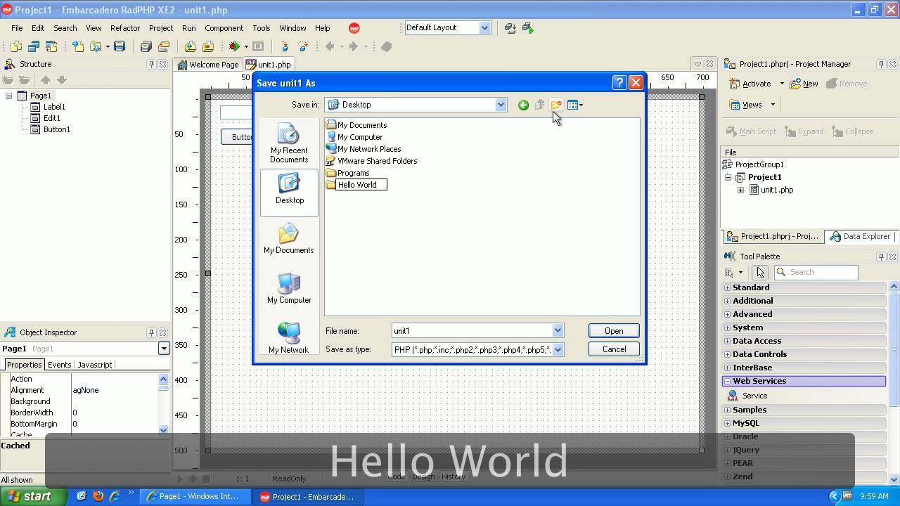 Learning to Program PHP Tutorial 1 - Hello World - GUI RadPHP