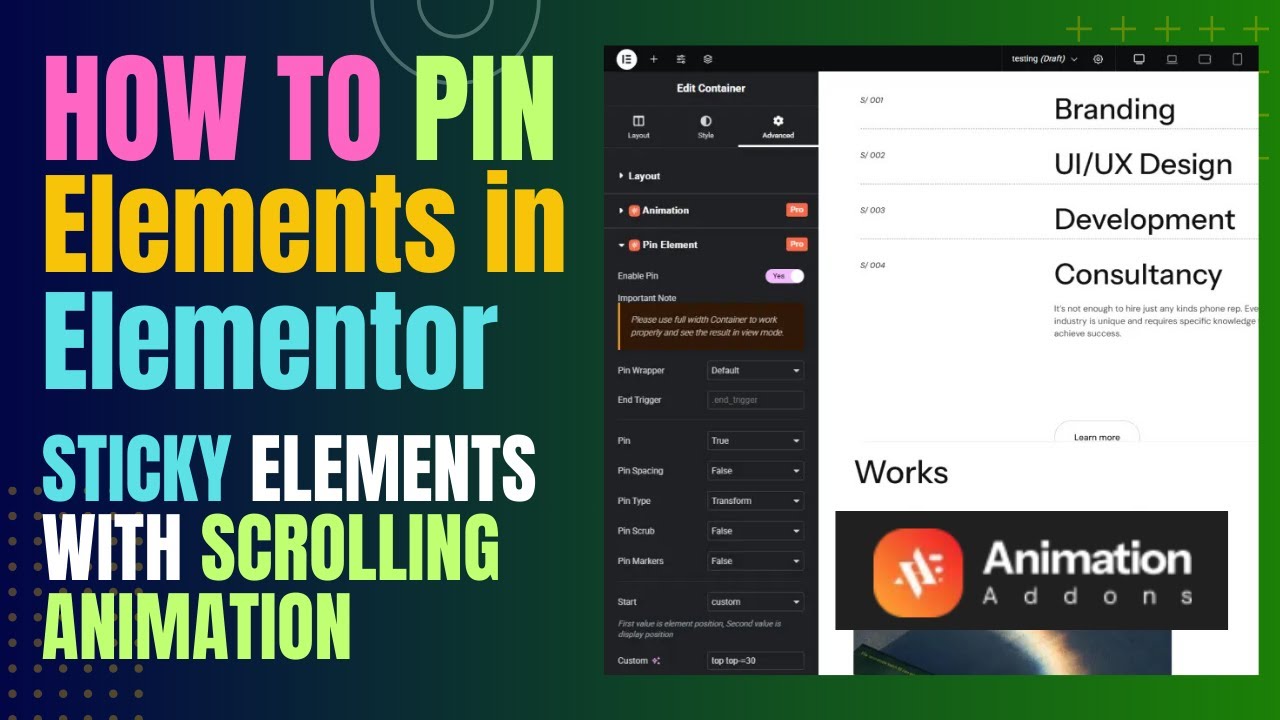 How To Pin Elements in Elementor | Scrolling Animation | Elementor Animation Addons
