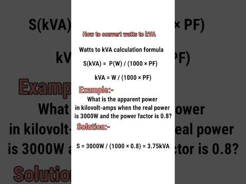 Watts to KVA Calculation formula..😱🤯 #shorts #viral #ytshorts