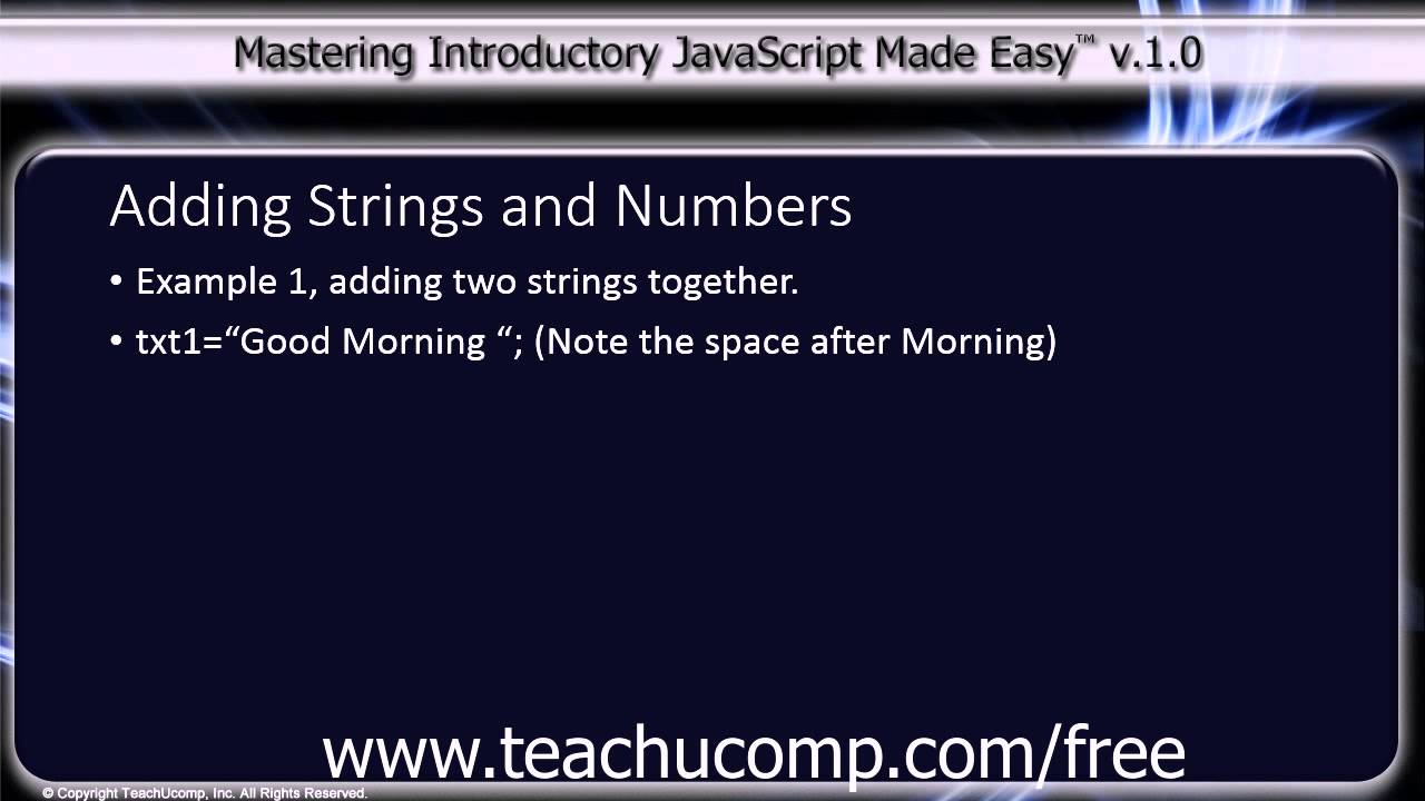 JavaScript Training Tutorial Adding Strings and Numbers