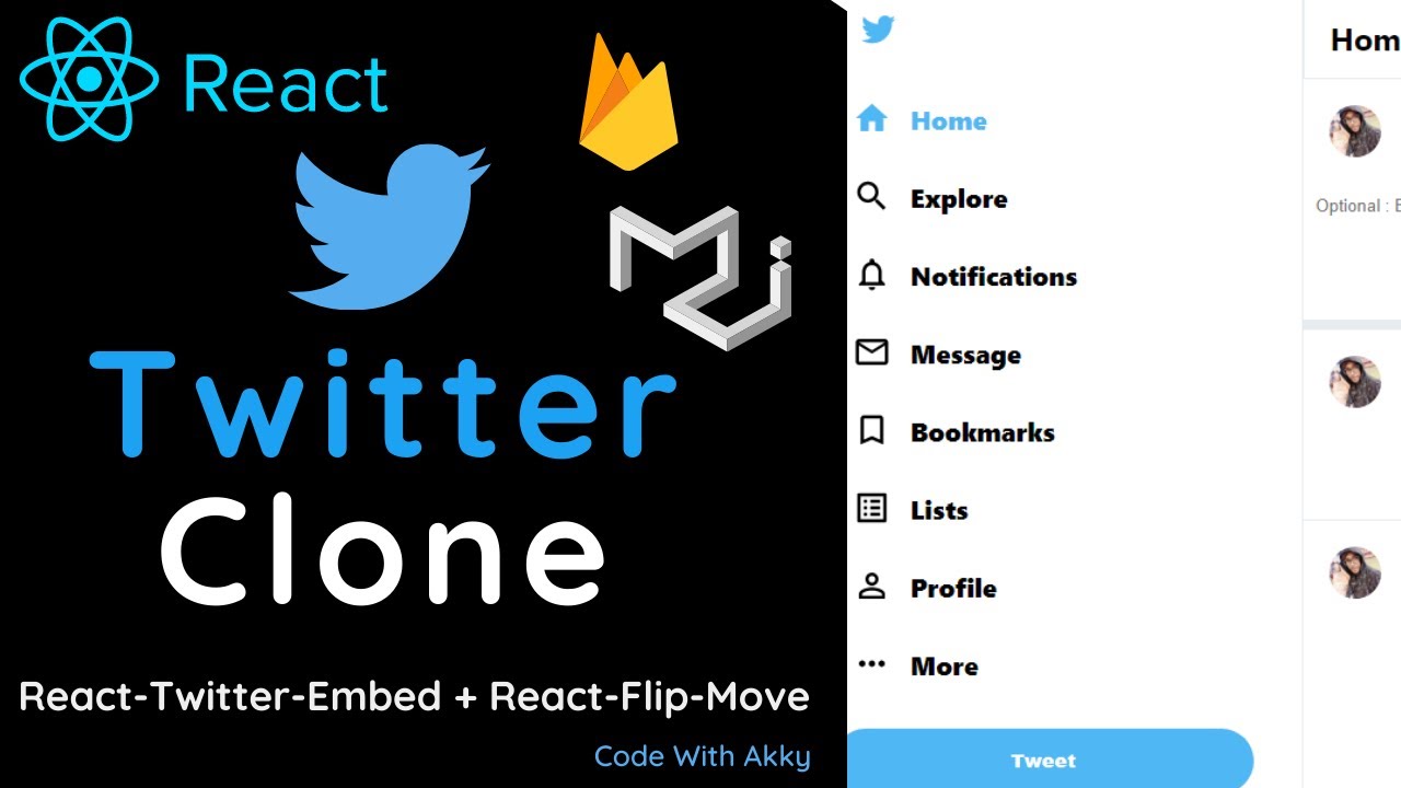 Build Twitter Clone using React | Hooks | States | Props | With React-twitter-embed features |