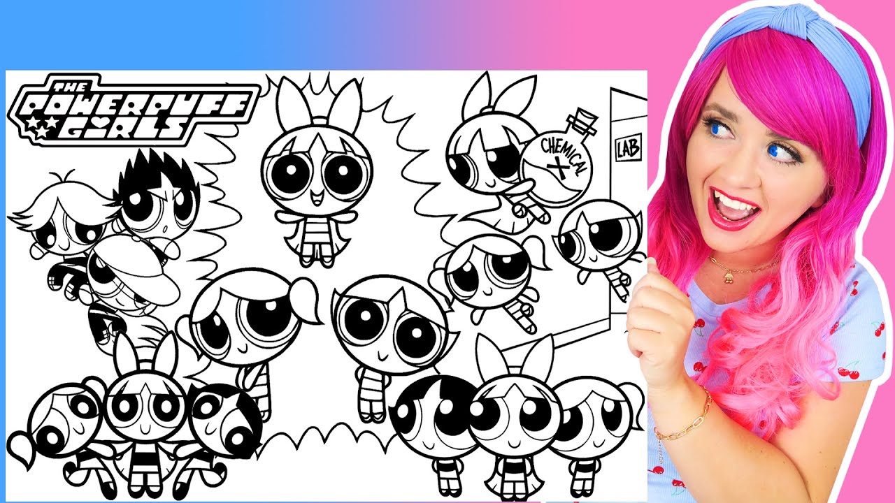 Coloring The Powerpuff Girls Bubbles, Blossom, Buttercup & Rowdyruff Boys Coloring Pages | Markers