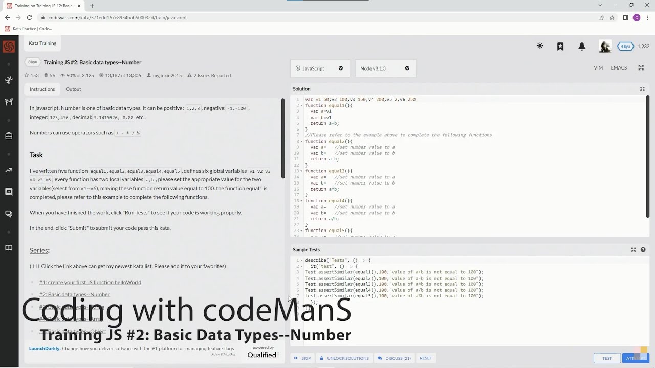 (Archived) Codewars 8 kyu Training JS #2: Basic data types--Number JavaScript