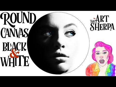 Black and white portrait girl with Round Canvas Acrylic step by step| TheArtSherpa