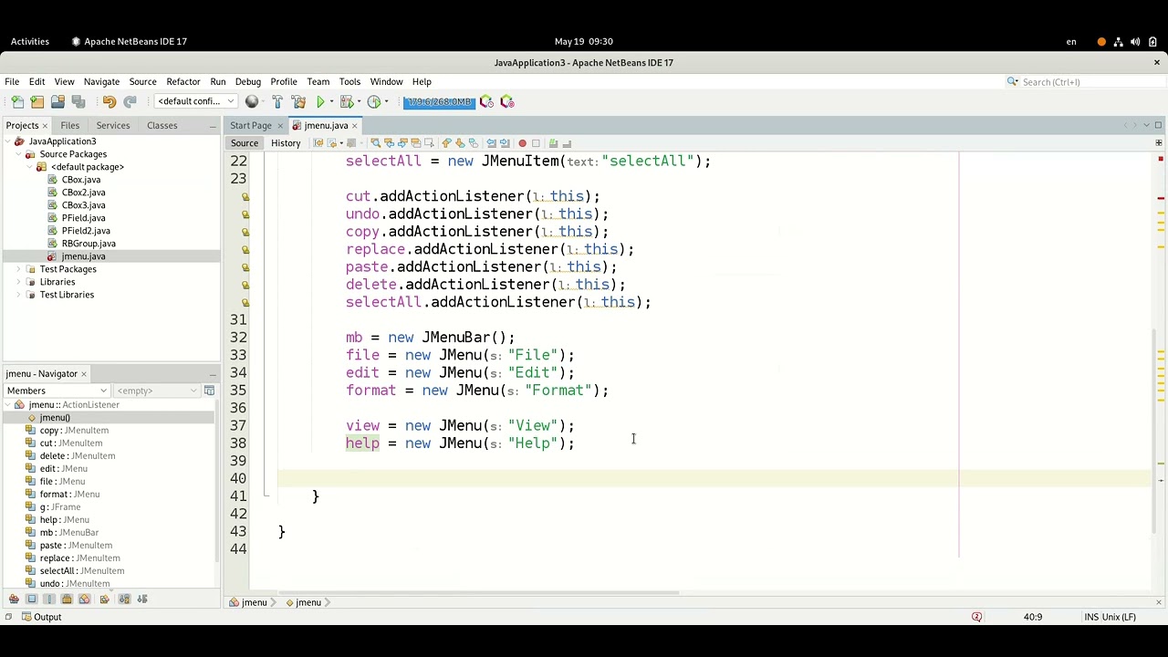 Java Swing:  JTextArea & cut copy selectAll paste & JMenu & Actionlistener