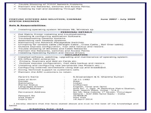 Nandakumar System Administrator Resume