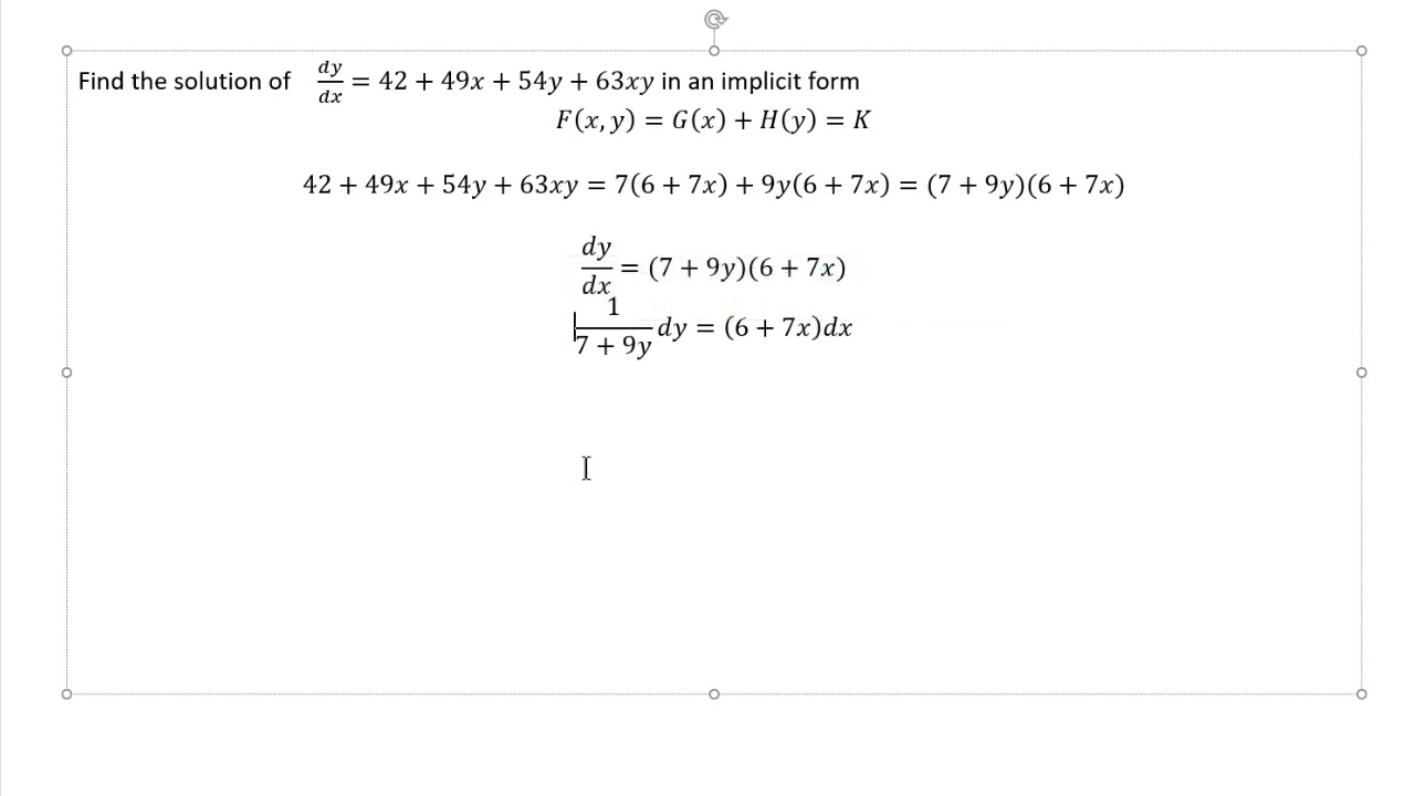 Solving a separable differential equation in implicit form