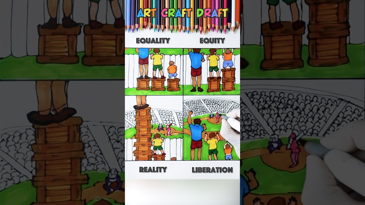 Difference between Reality, Equality, Equity, and Liberation Drawing #shorts #satisfying #drawing