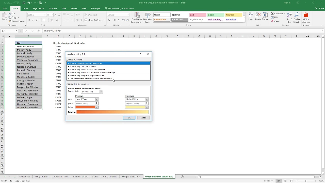 Highlight unique distinct values - [Conditional Formatting]