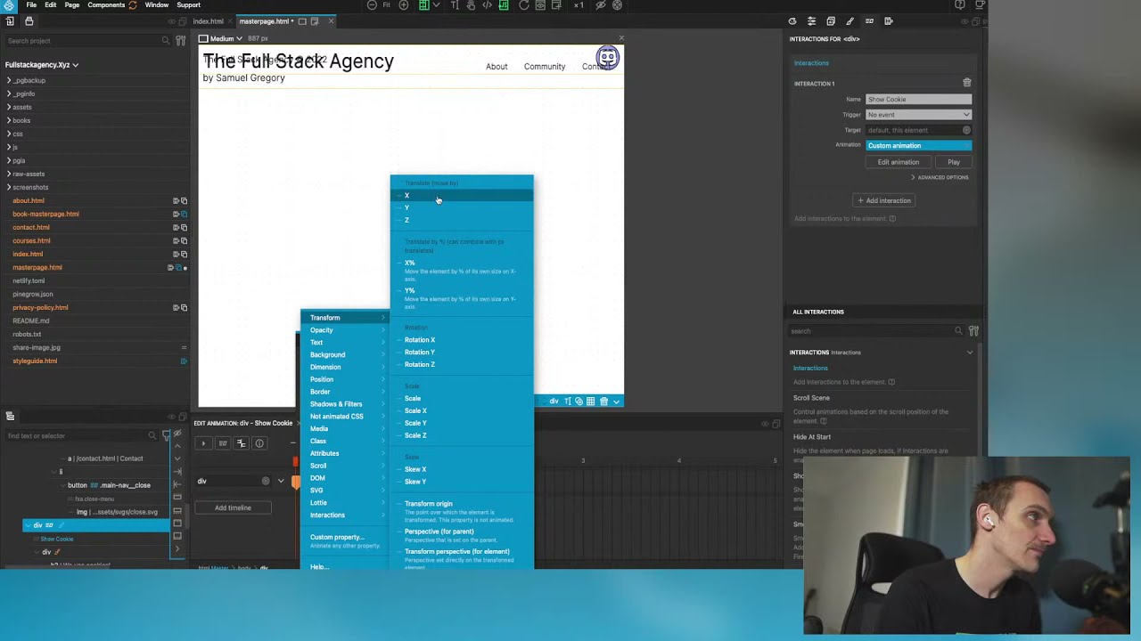 LIVE CODING: Triggering INTERACTIONS with JS in Pinegrow