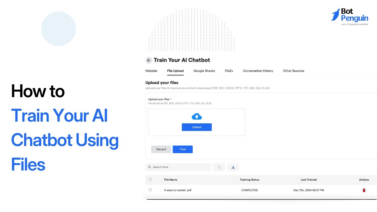 Train Your AI Chatbot with File Uploads | Easy Guide Using BotPenguin