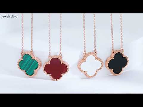 JewelryEva 18K Gold Four Leaf Clover Necklace Carnelian, Onyx, Mother of Pearl, Malachite