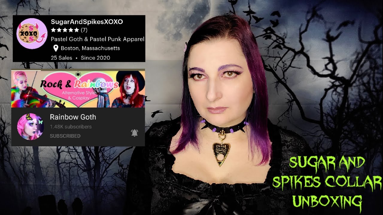 Unboxing and try on/review of a Spiked Collar by Sugar and Spikes XOXO gothic accessories 💜🦇💜