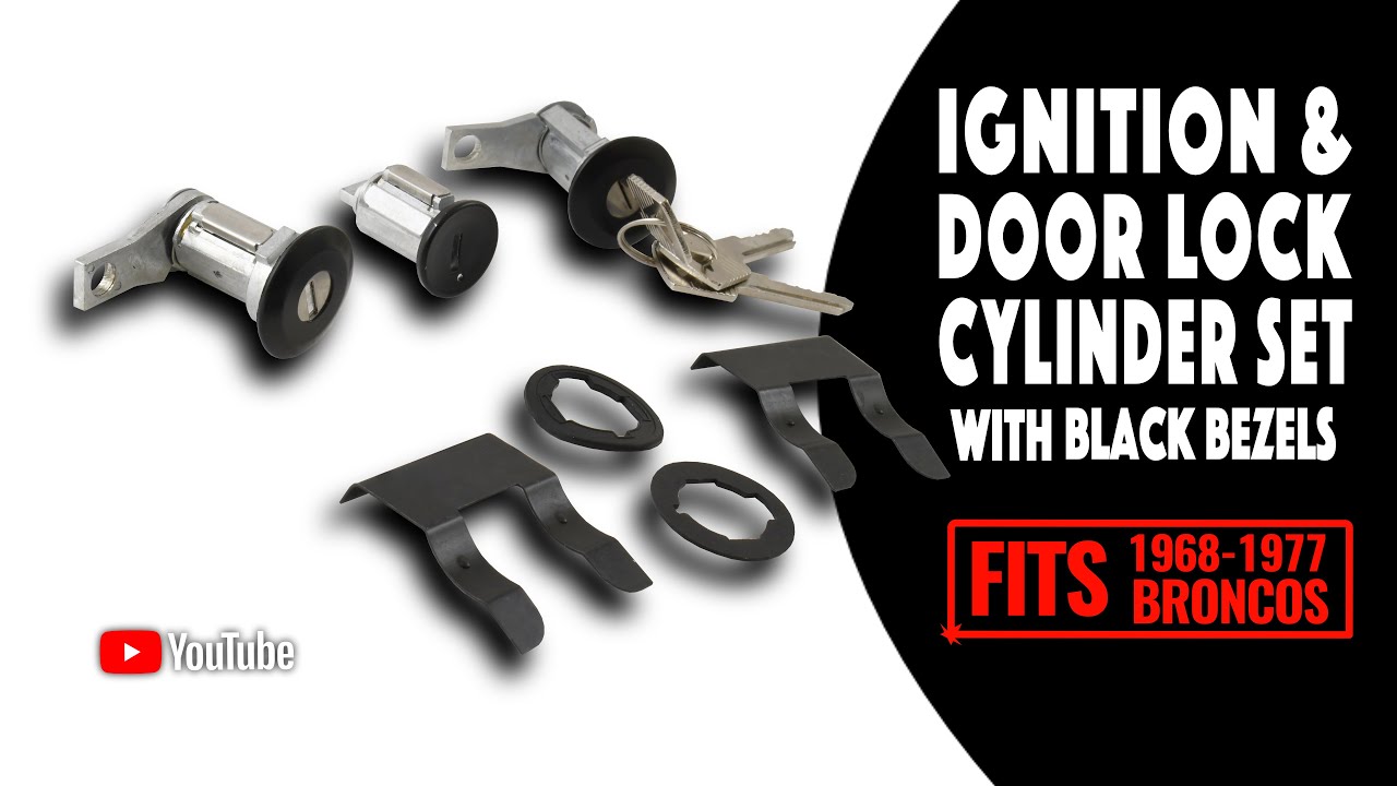 Dennis Carpenter Ignition and Door Lock Cylinder Set  with Black Bezels for the 1968-77 Ford Bronco