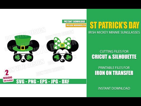 Irish Mickey Minnie Sunglasses (SVG dxf png) Disney Lucky Clover Hat Bow Cut File Cricut Silhouette
