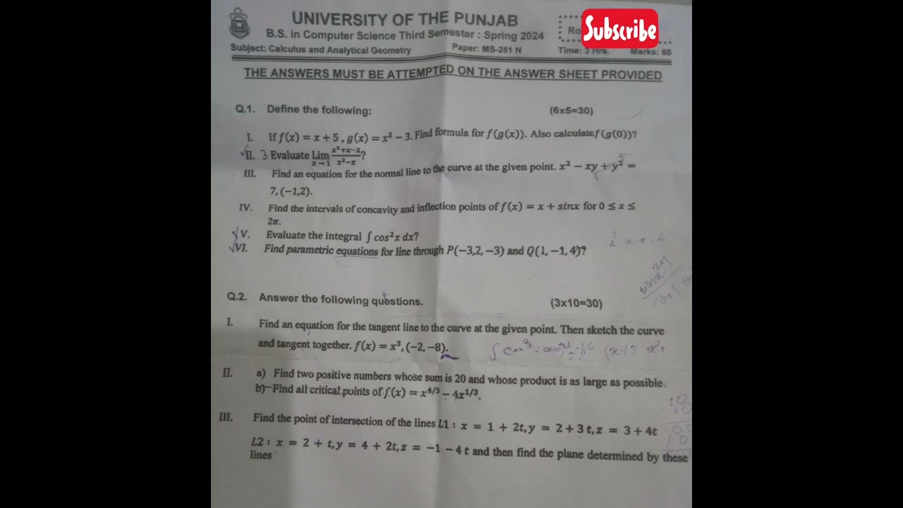 MS-251 | Calculus and Analytical Geometry | 2024 paper