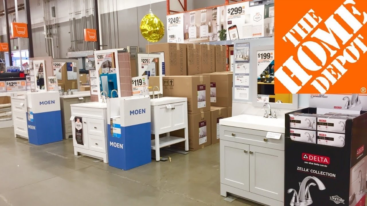 HOME DEPOT VANITIES SINKS BATHROOM FURNITURE SHOP WITH ME SHOPPING STORE WALK THROUGH 4K