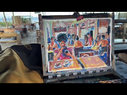 Gouache on pen and ink with relaxing jazz music (full tutorial)