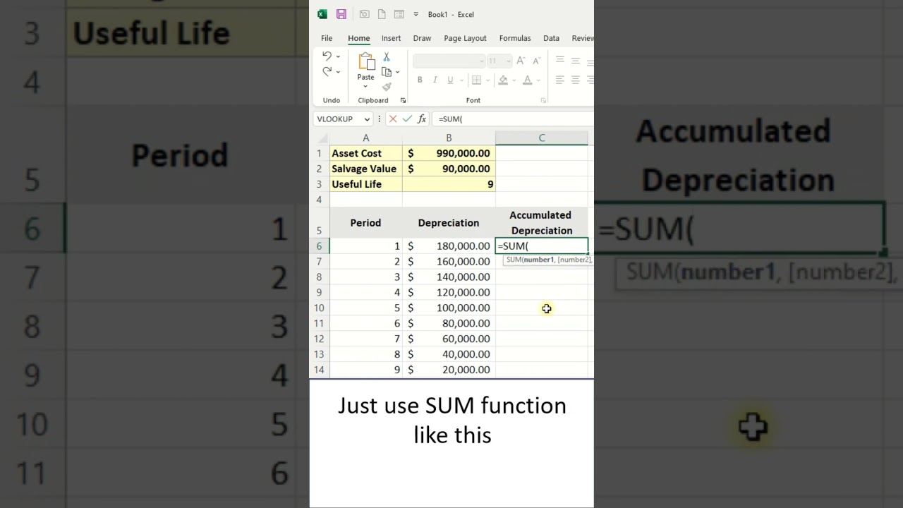 Accumulated Depreciation - Running Total - Cumulative Sum - Excel