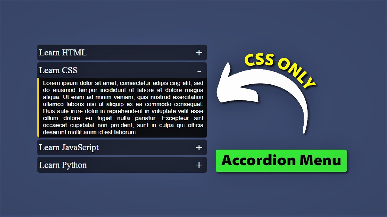 Accordion Menu Using HTML And CSS Only | Pure HTML And CSS Only