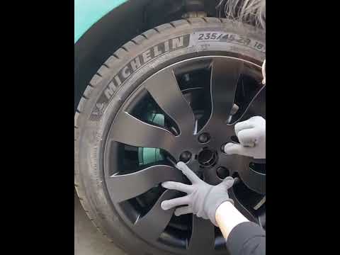 Cool hubcaps for easy installation. #tesla #teslamodely #teslamodel3 #