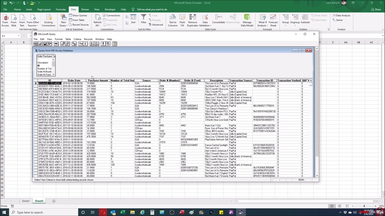 (Microsoft Excel) How to Set Parameter Values within Microsoft Query