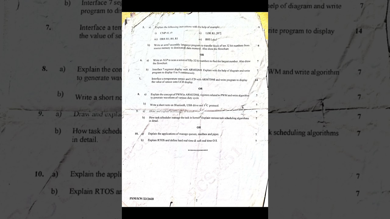 Embedded system design question paper 5th sem betch EXTC # Betch question paper #engineering