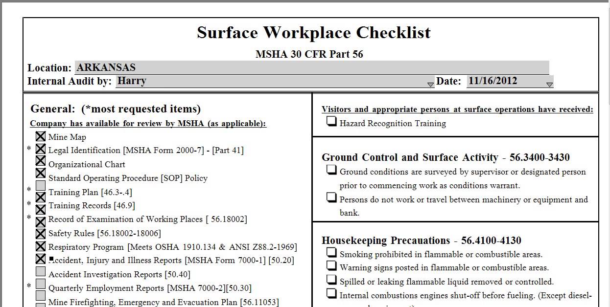 Surface Workplace Checklist form