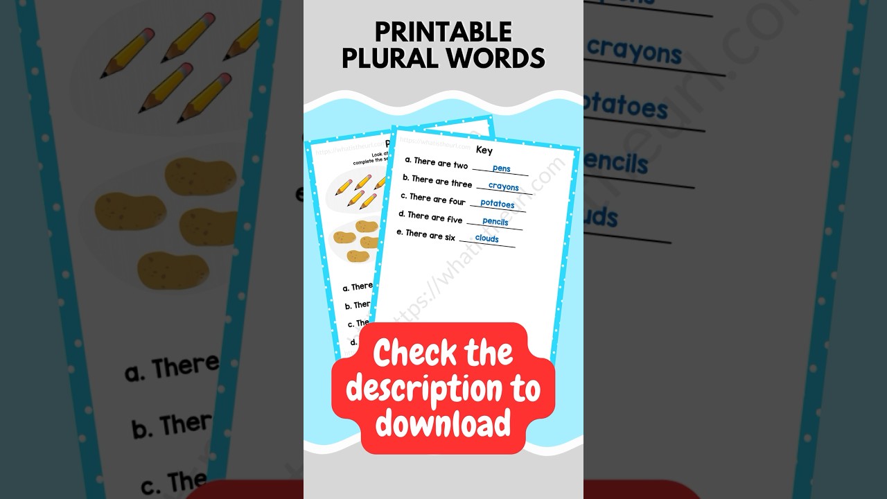 Printable Plural Worksheets for Grade 1 #shorts