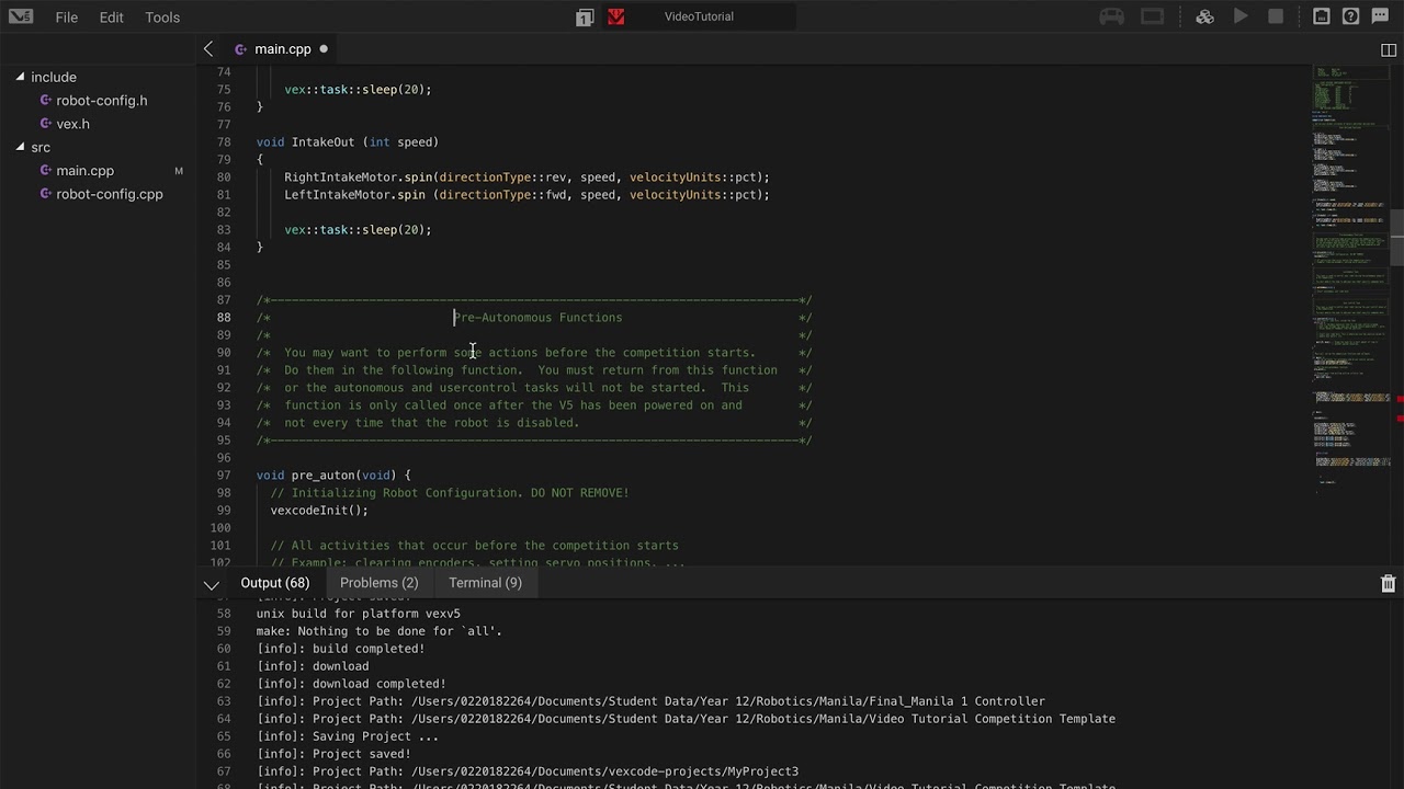 Vex V5 Tutorial: Converting a Program to the Competition Template