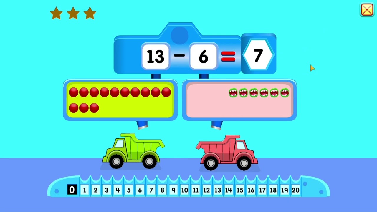 Starfall grade 1 math, Subtraction with 20
