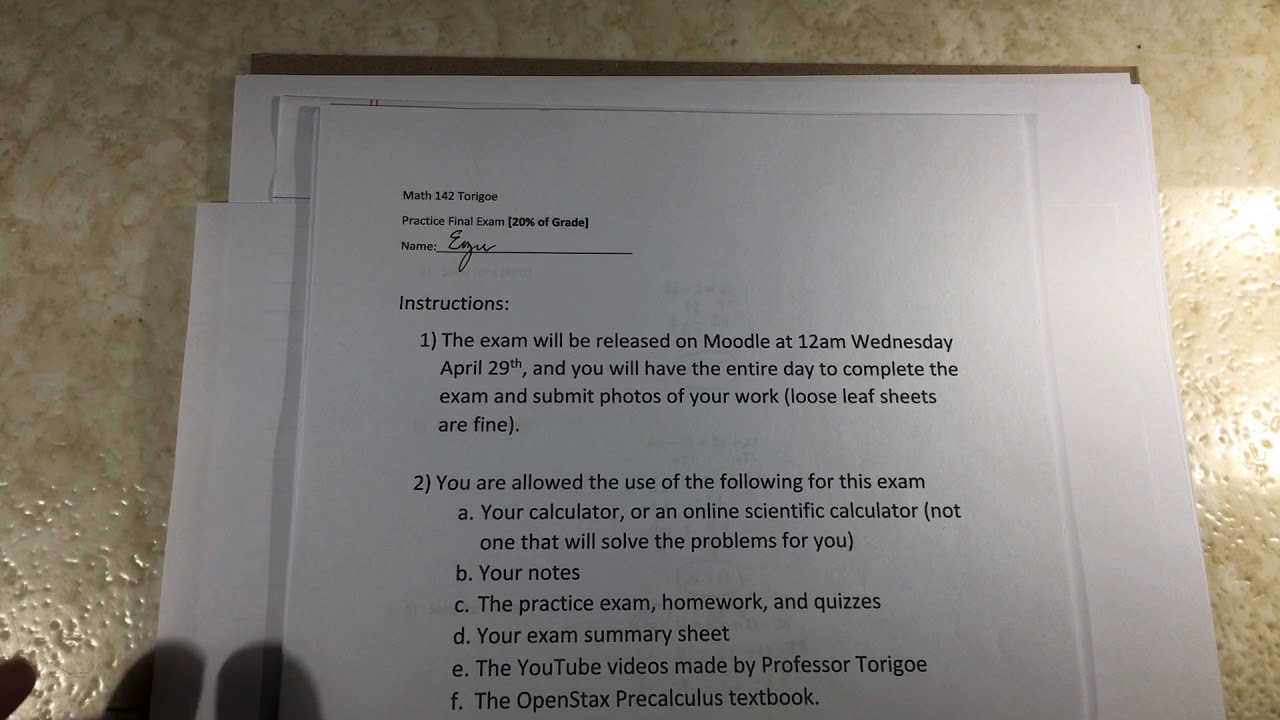 Math 142 - Practice Final Exam