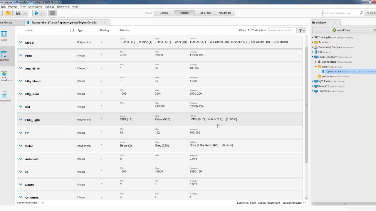 Introduction to RapidMiner Studio (using version 9.3)