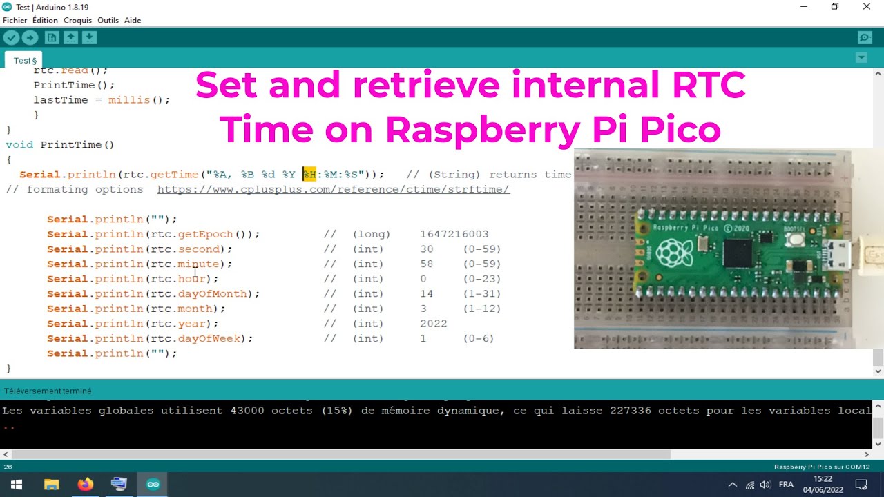 Set and retrieve internal RTC time on Raspberry Pi Pico boards