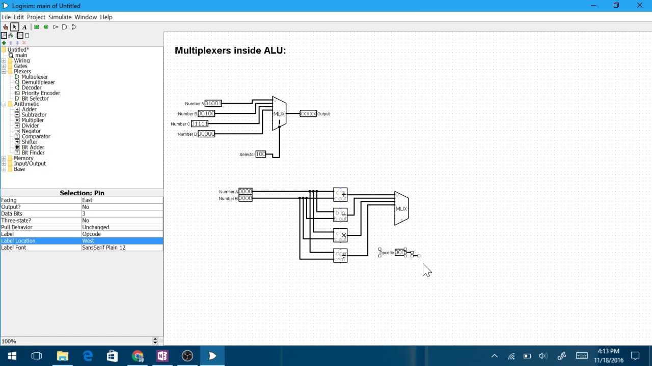 4-bit ALU in Logisim