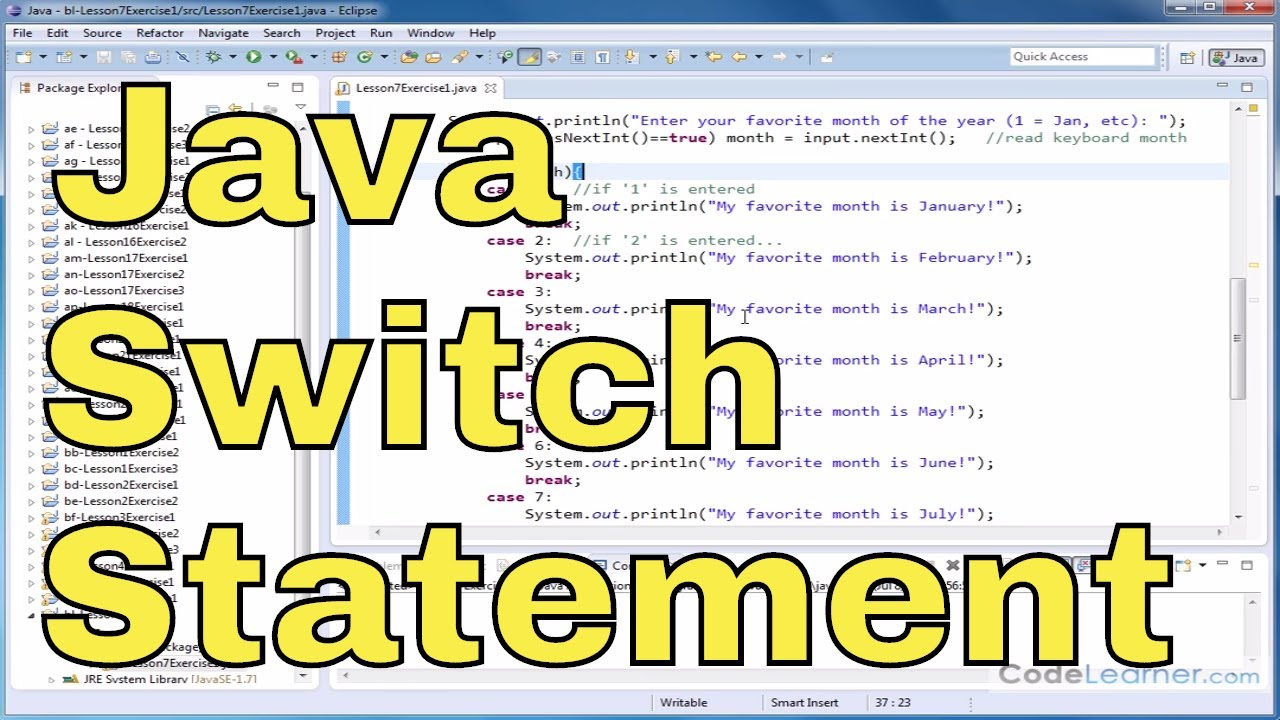 Learn Java Programming - Exercise 07x - Java Switch Statement