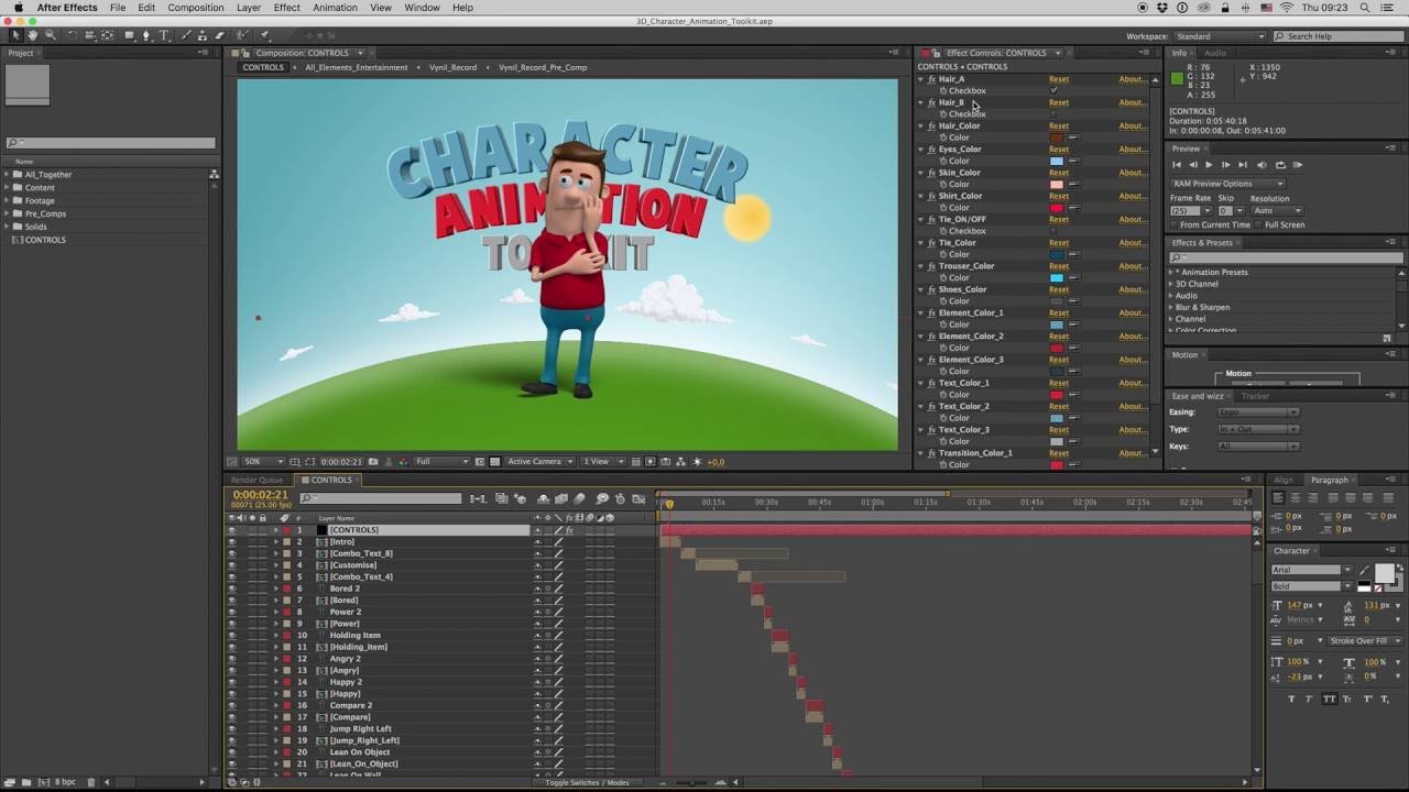 3D Character Animation Toolkit Tutorial (After Effects Template)
