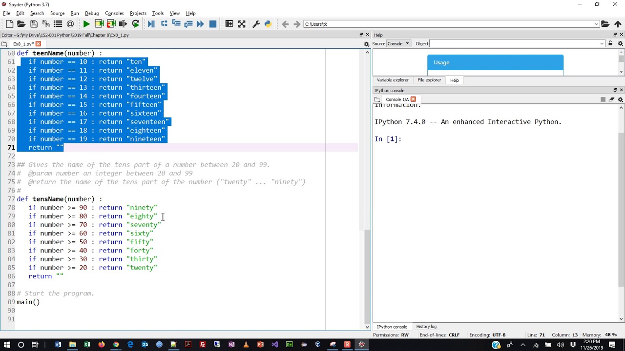 Programming in Python - Chapter 8 Exercises Part 1 - Fall 2019