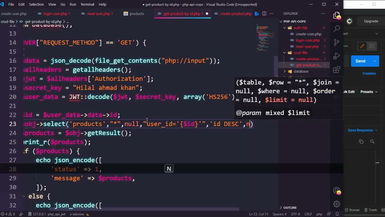 #7 PHP api with jwt || Get Product api || php api with jsonwebtoken