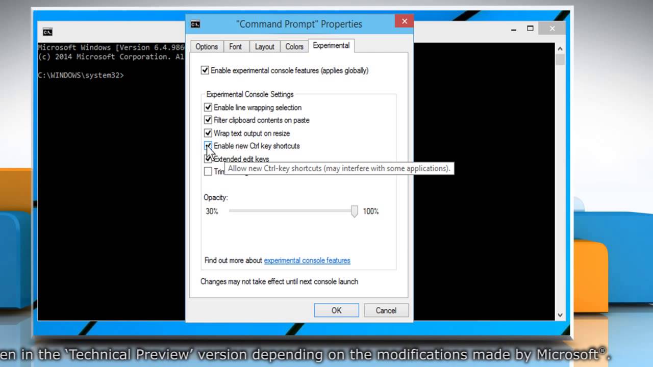 Enable Copy, Paste functionality in Command Prompt Windows® 10 Technical Preview