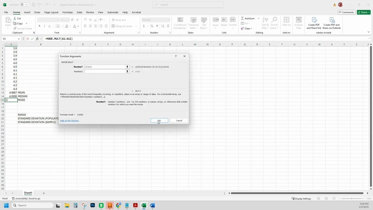 Applied Statistics Worksheet and Excel Work Video Tutorial