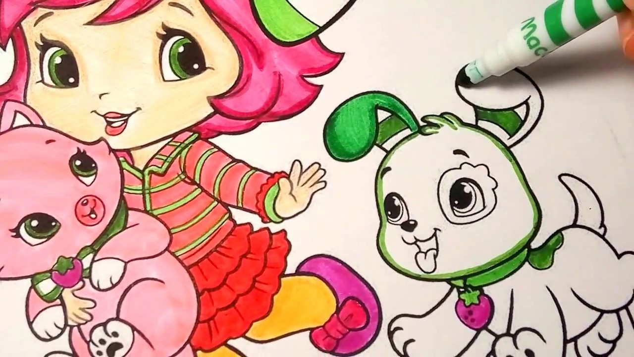 Coloring Pages Baby Strawberry Shortcake with Cat Custard and Puppy Pupcake Learn Colors by coloring