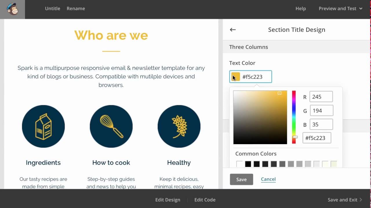 Spark: Change Section title color (MailChimp)